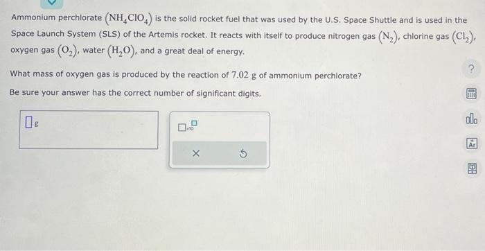 Solved Ammonium perchlorate (NH4ClO4) is the solid rocket | Chegg.com