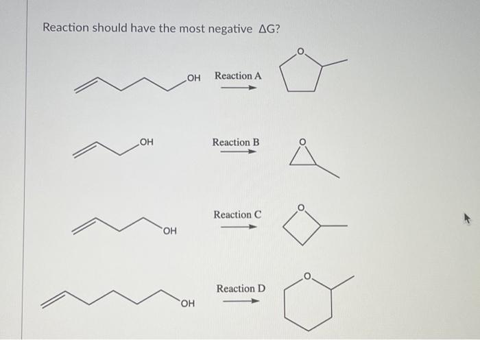 Solved Reaction should have the most negative ΔG ? Reaction | Chegg.com