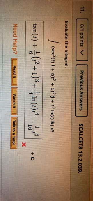 Solved 11. 0/1 points Previous Answers SCALCET8 13.2.039. | Chegg.com