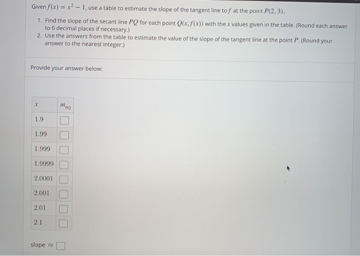 Solved Given f(x) = x2 - 1, use a table to estimate the | Chegg.com