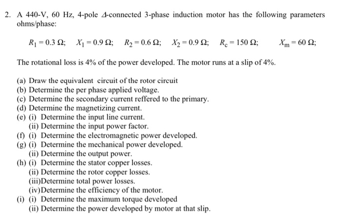 2. A 440-V, 60 Hz, 4-pole 4-connected 3-phase | Chegg.com