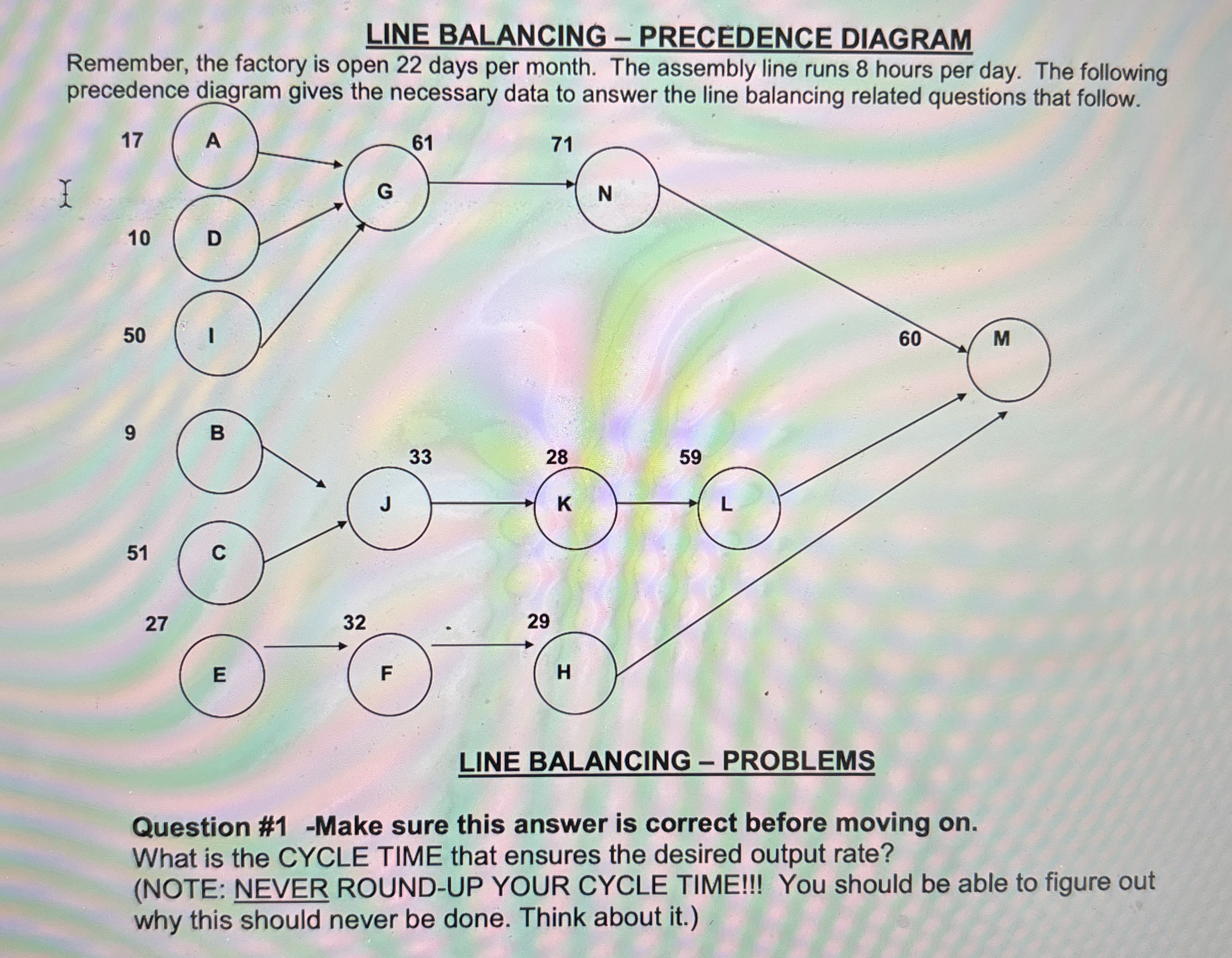 Solved LINE BALANCING - ﻿PRECEDENCE DIAGRAMRemember, the | Chegg.com