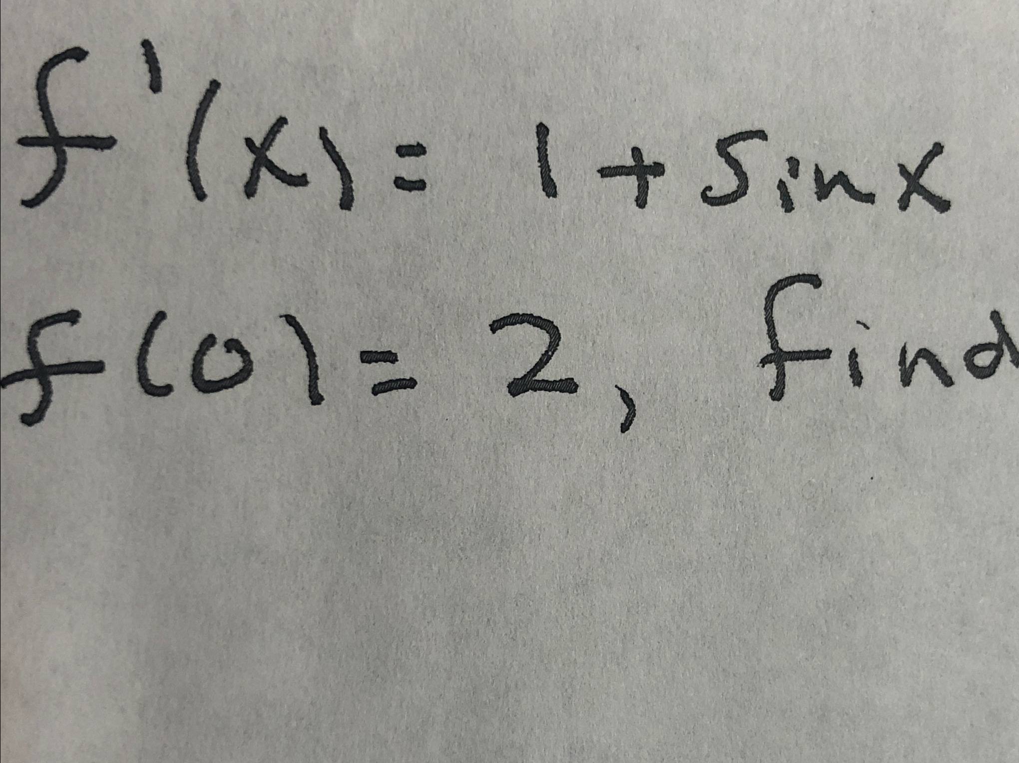 Solved f'(x)=1+sinxf(0)=2, ﻿find f(x) | Chegg.com
