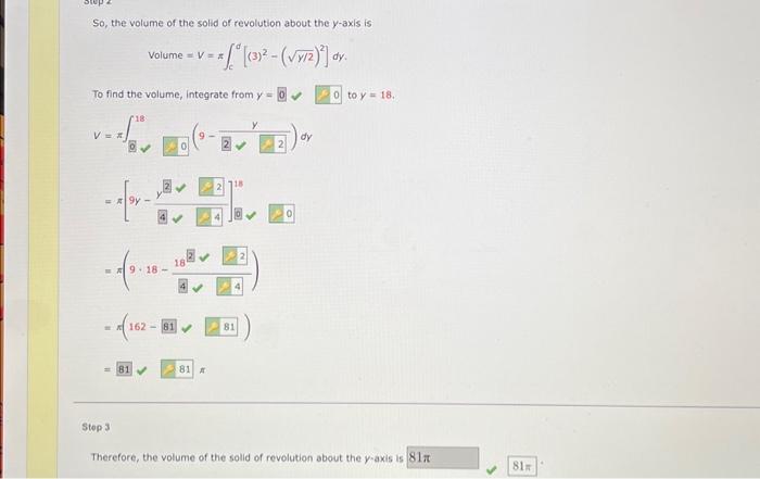 Solved So, the volume of the solid of revolution about the | Chegg.com