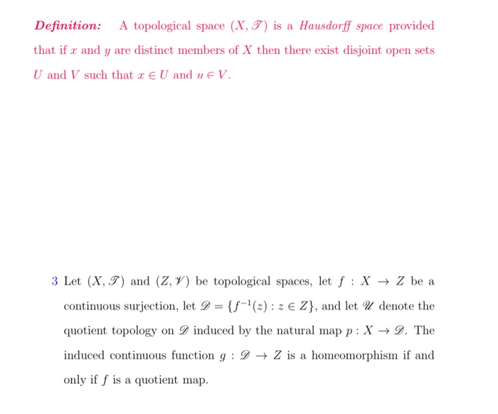 Solved Definition A Topological Space X I Is A Hausdorff