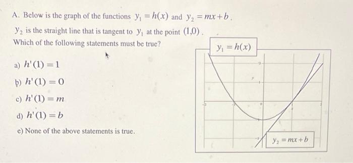Solved A. Below is the graph of the functions y1=h(x) and | Chegg.com