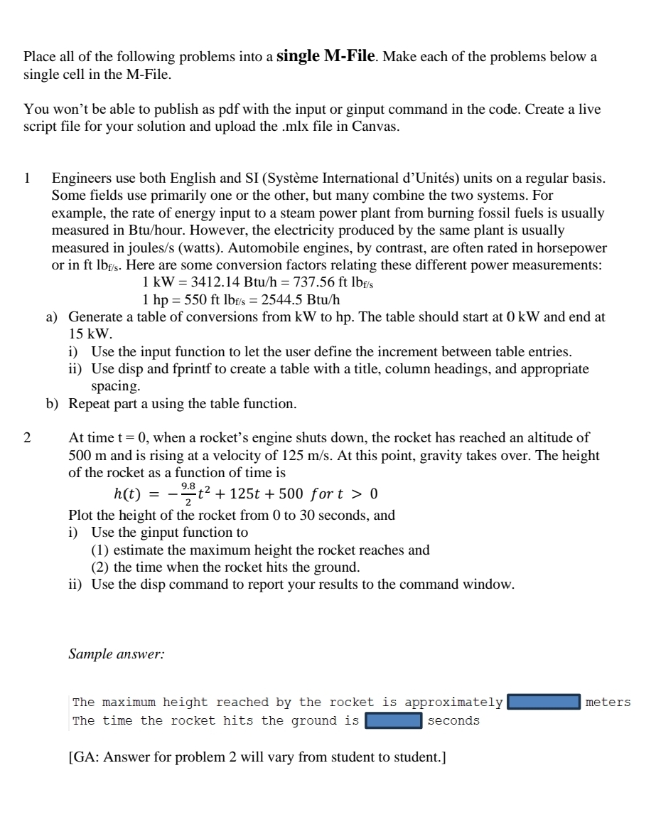 Solved Please use MATLAB. I only need help with problem 2 | Chegg.com