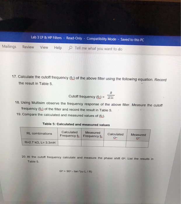 Lab #3frequency response of network low pass and | Chegg.com