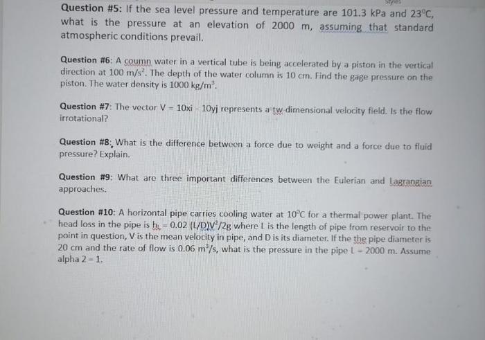 Question \#5: If the sea level pressure and | Chegg.com