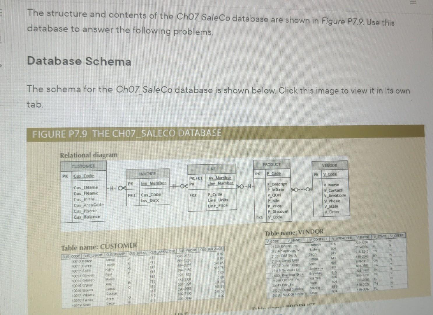 Solved The structure and contents of the ChO7 SaleCo | Chegg.com