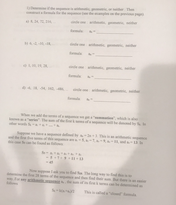 Solved 1) Determine if the sequence is arithmetic, | Chegg.com