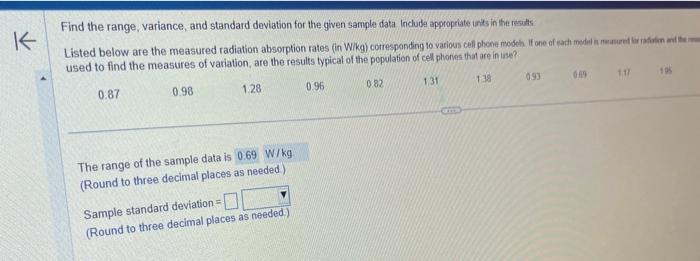 Solved Find the range, variance, and standard deviation for | Chegg.com