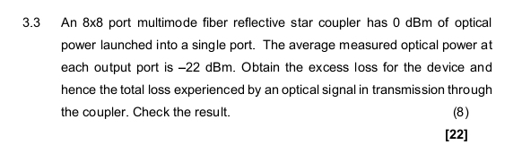 [Solved]: 3.3 An 8 times 8 port multimode fiber reflective s