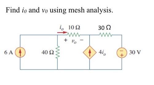 Solved Find i0 and v0 using mesh analysis. | Chegg.com