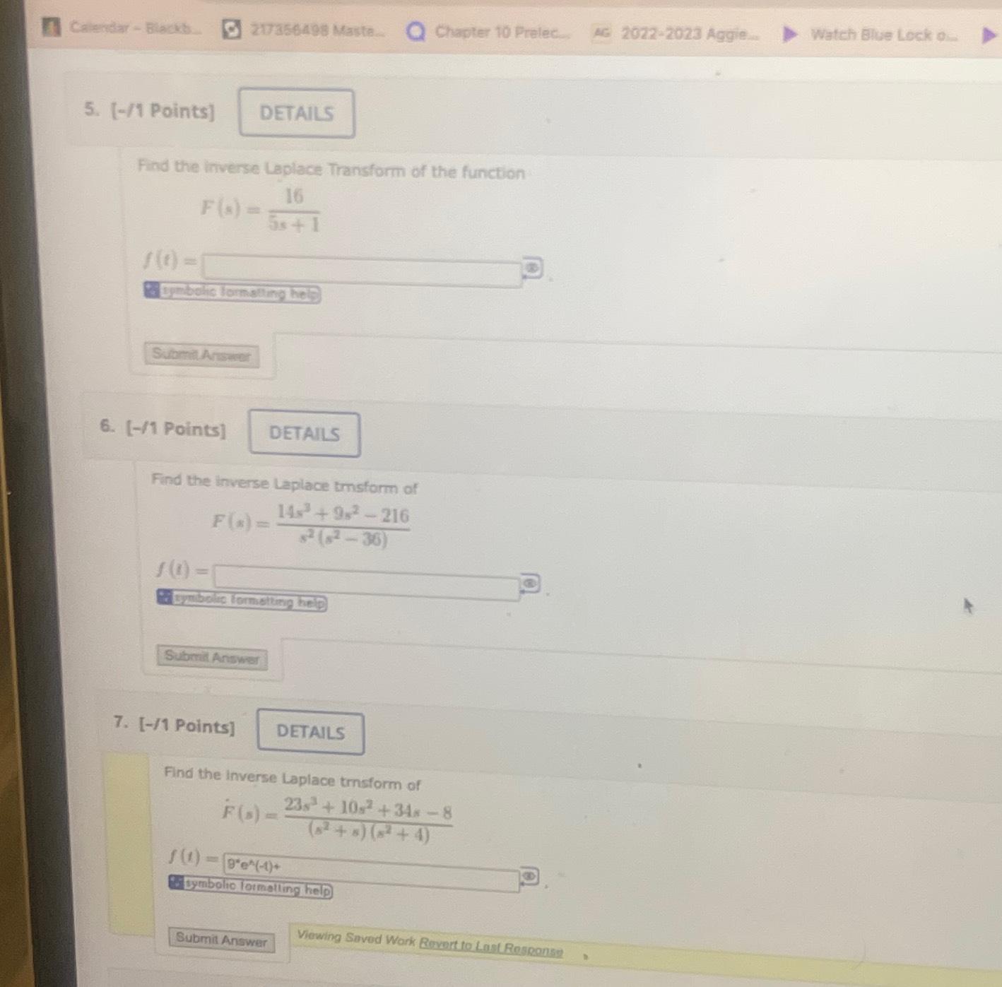 Solved 5. ﻿Find the inverse laplace transform of the | Chegg.com