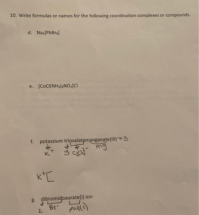 Solved 10. Write formulas or names for the following | Chegg.com
