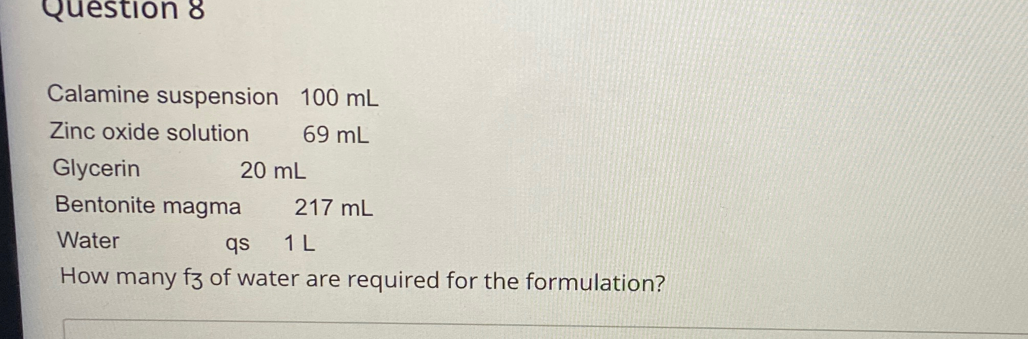 Solved Calamine suspension 100mLZinc oxide solution | Chegg.com