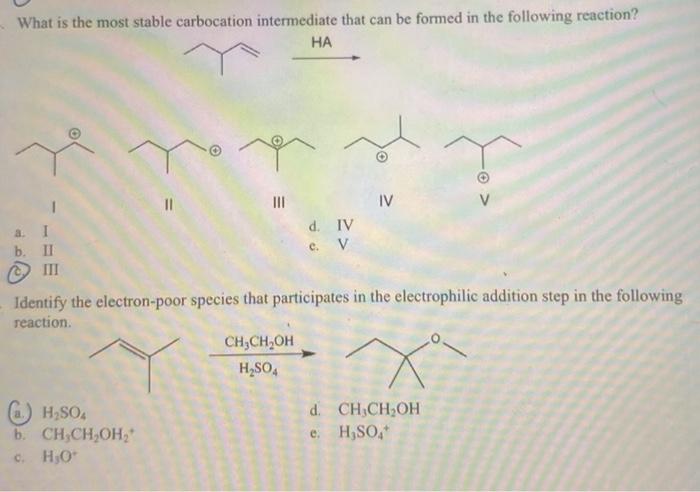 Solved What is the most stable carbocation intermediate that | Chegg.com