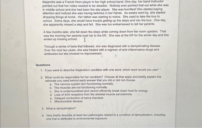 Solved Alejandra was a French Horn player in her high school | Chegg.com