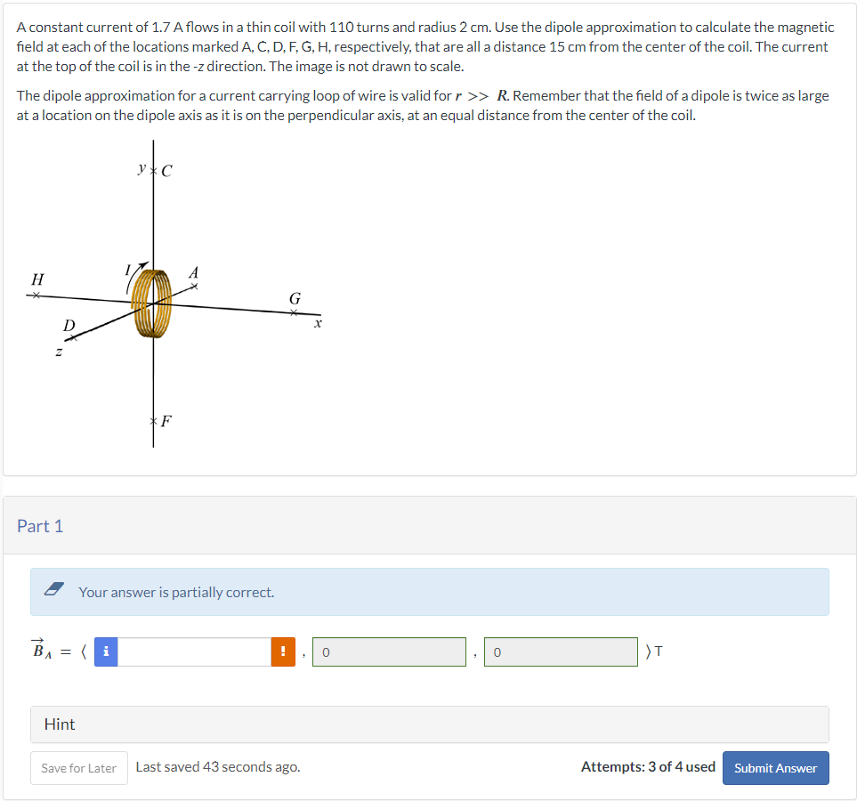 Solved A constant current of 1.7 ﻿A flows in a thin coil | Chegg.com