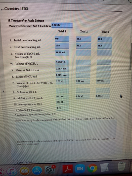 Solved Chemistry 11 201 1. Titration of an Acidic Solution | Chegg.com