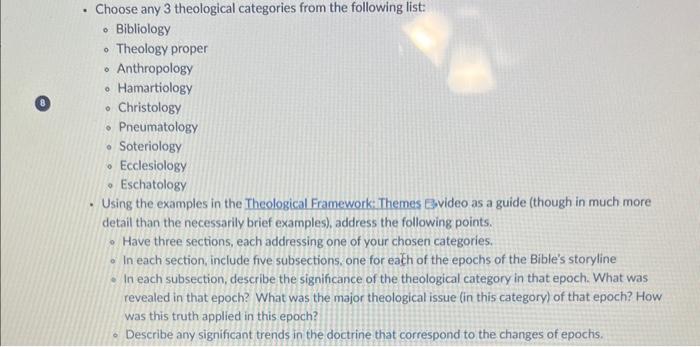 - Choose any 3 theological categories from the | Chegg.com
