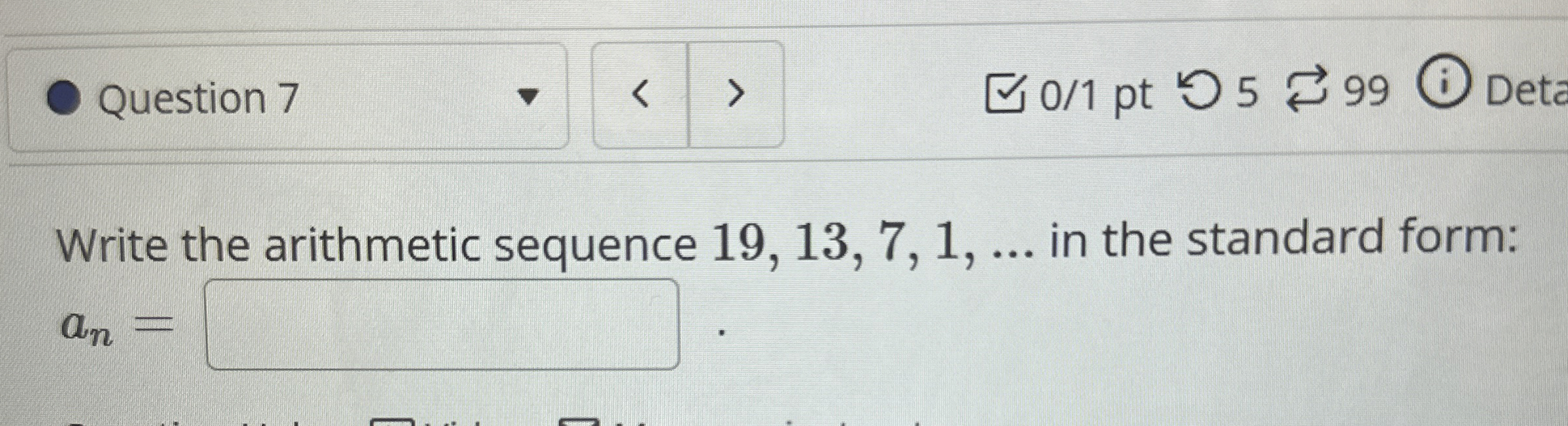 Solved 01 ﻿pt599Deta Write the arithmetic sequence | Chegg.com