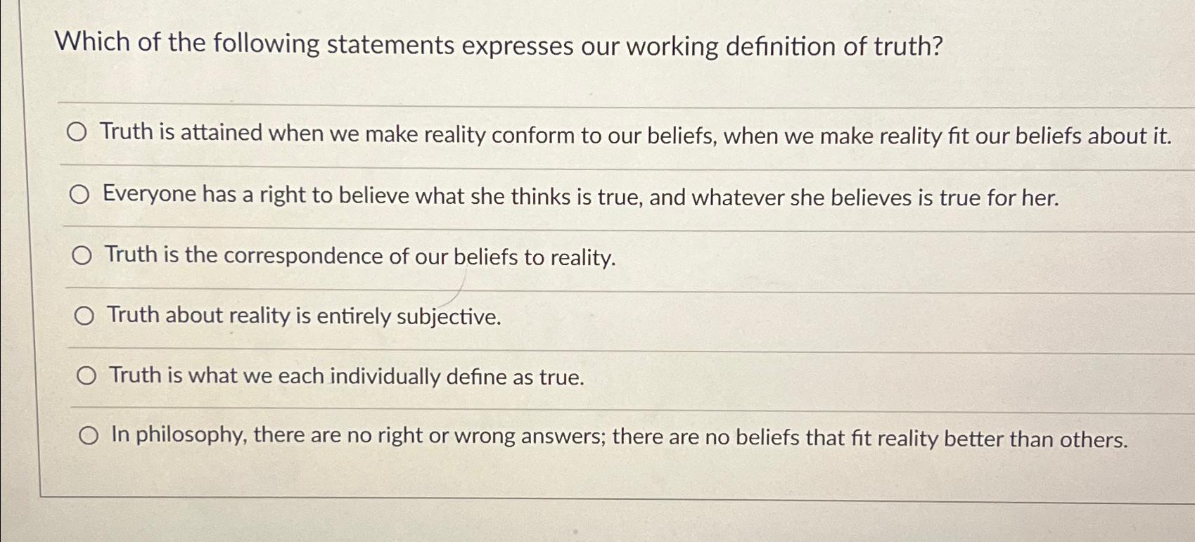 Solved Which of the following statements expresses our | Chegg.com