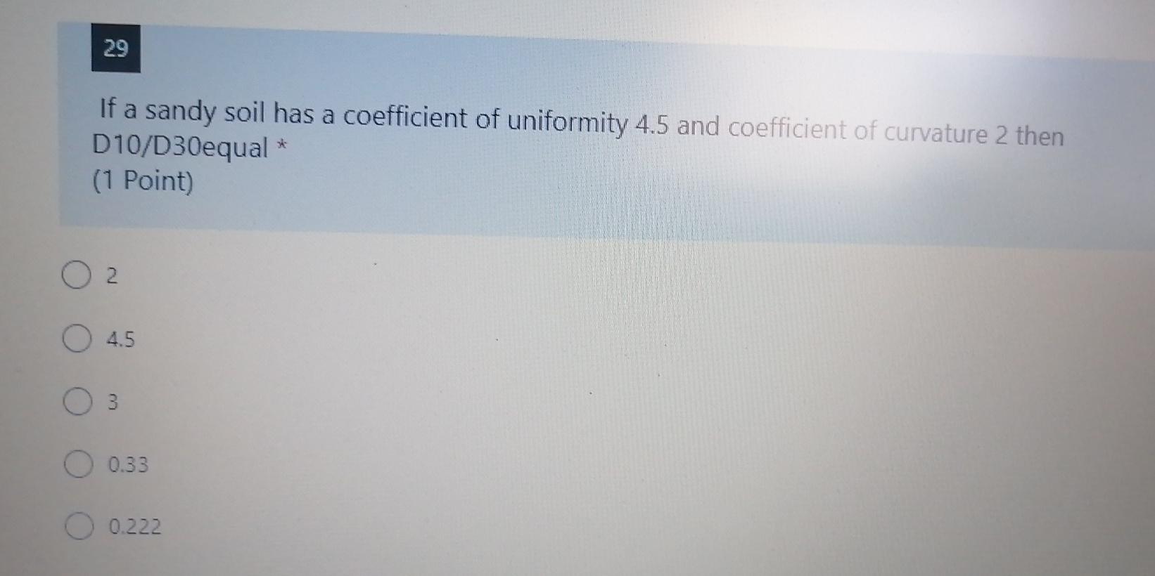 Solved 29 If a sandy soil has a coefficient of uniformity | Chegg.com
