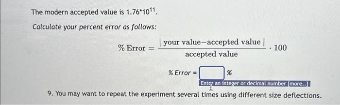 The modern accepted value is 1.76*1011. Calculate | Chegg.com