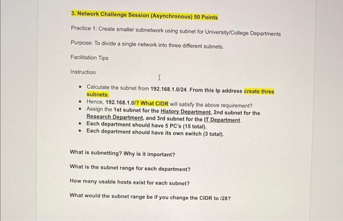 Solved 3. Network Challenge Session (Asynchronous) 50 Points | Chegg.com