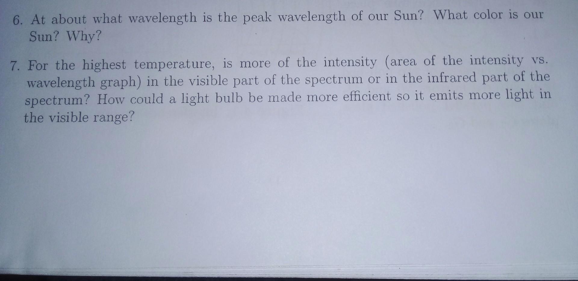 Solved 6. At about what wavelength is the peak wavelength of | Chegg.com