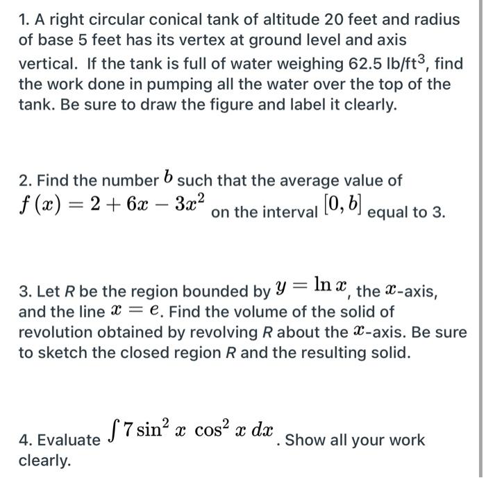 Solved 1. A right circular conical tank of altitude 20 feet | Chegg.com