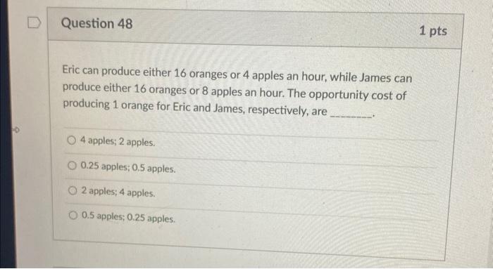 Solved Eric can produce either 16 oranges or 4 apples an | Chegg.com