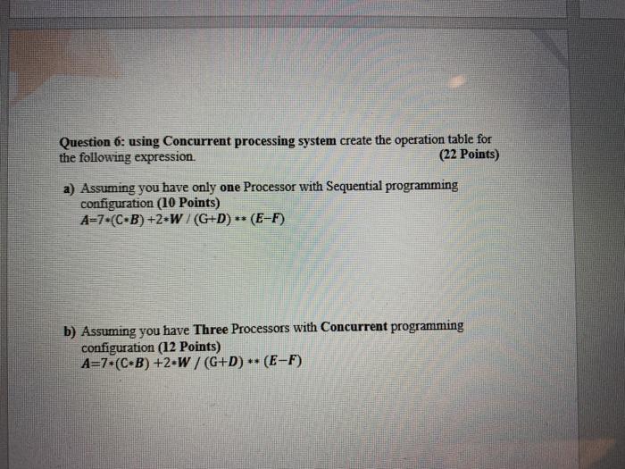 Solved Question 6: using Concurrent processing system create | Chegg.com