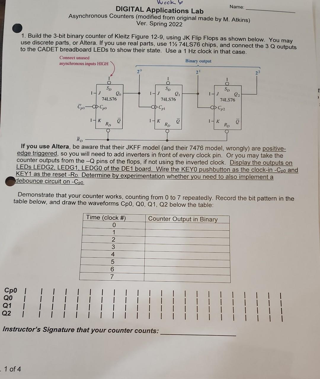 Week Name: DIGITAL Applications Lab Asynchronous | Chegg.com