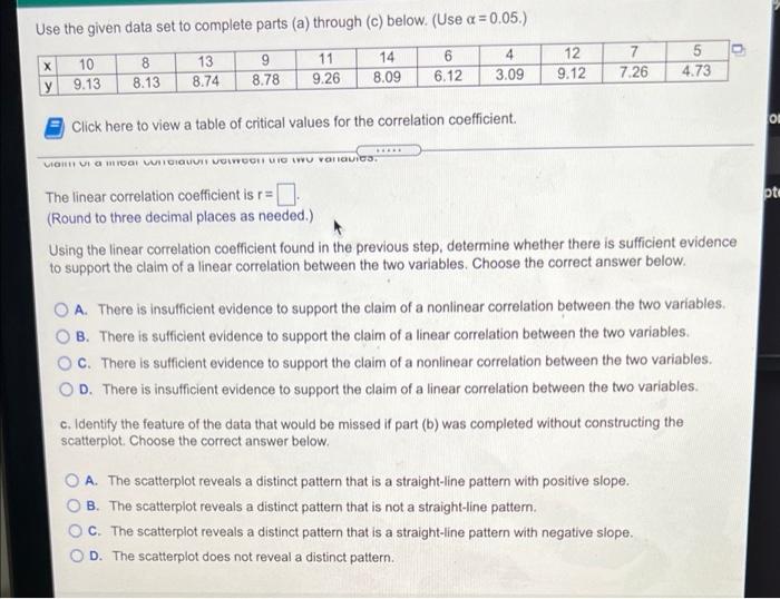 Solved Use the given data set to complete parts (a) through | Chegg.com