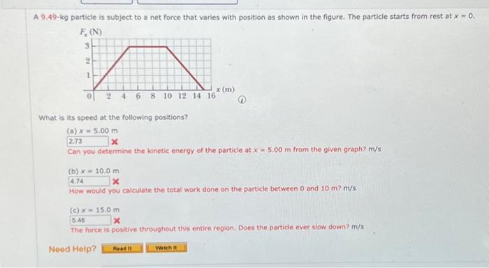 Solved A 9.49-kg particle is subject to a net force that | Chegg.com