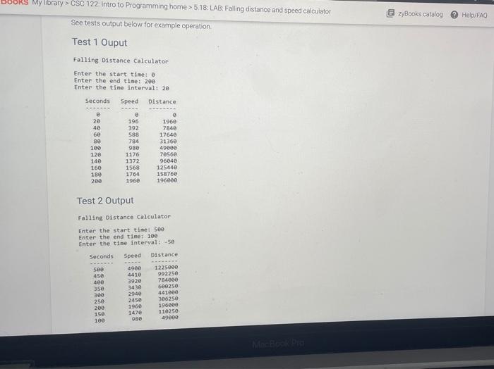 Solved 5.18 LAB: Falling distance and speed calculator | Chegg.com