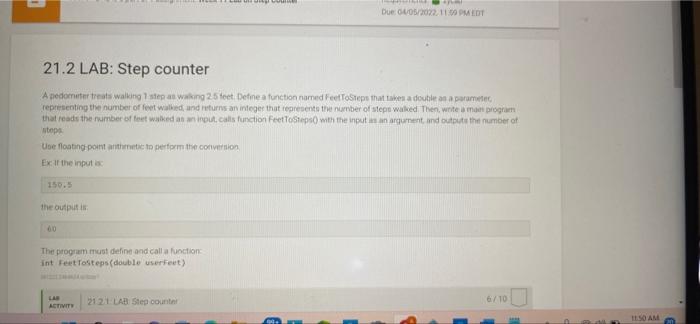 Solved Due: 05/2022. 11. PMIDT 21.2 LAB: Step counter A | Chegg.com