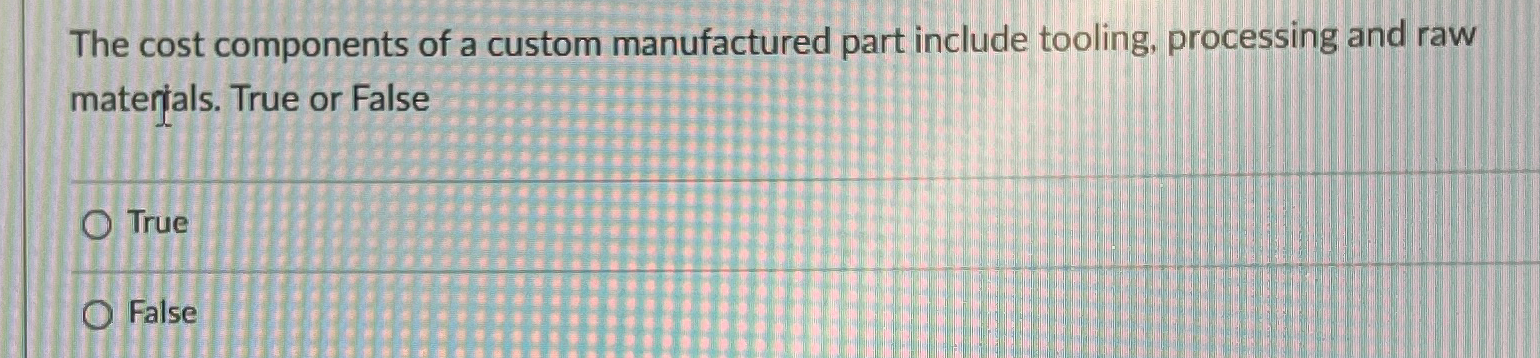 Solved The cost components of a custom manufactured part | Chegg.com