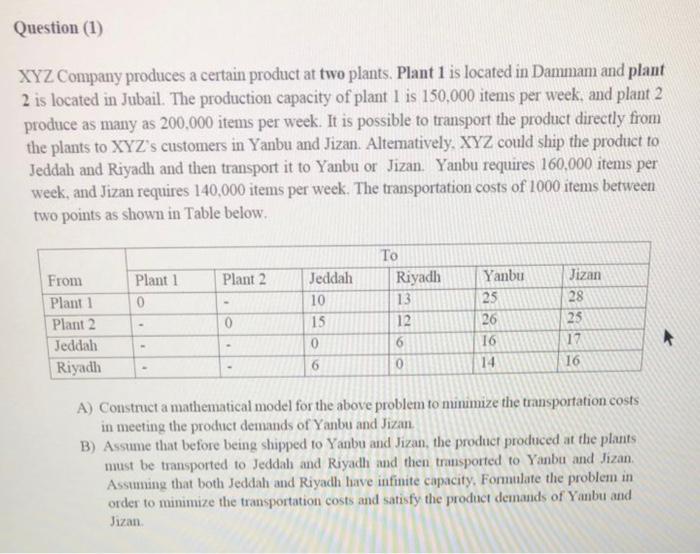 Solved XYZ Company produces a certain product at two plants. | Chegg.com