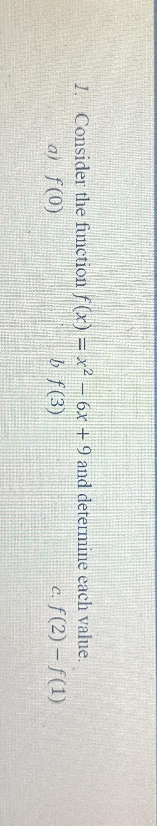 Solved Consider the function f(x)=x2-6x+9 ﻿and determine | Chegg.com