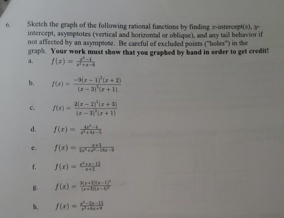 Solved 6. Sketch the graph of the following rational | Chegg.com