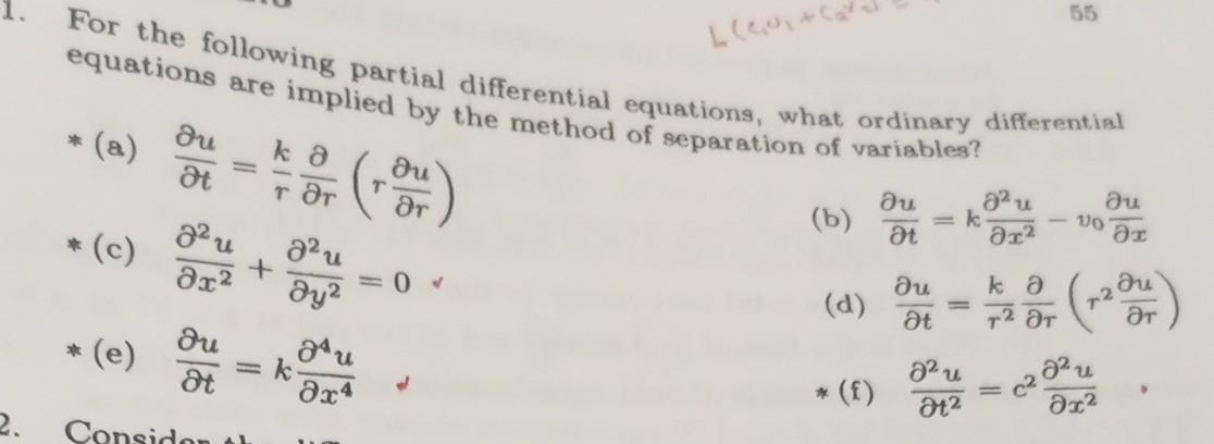 Solved equations are implied by the method of separation of | Chegg.com