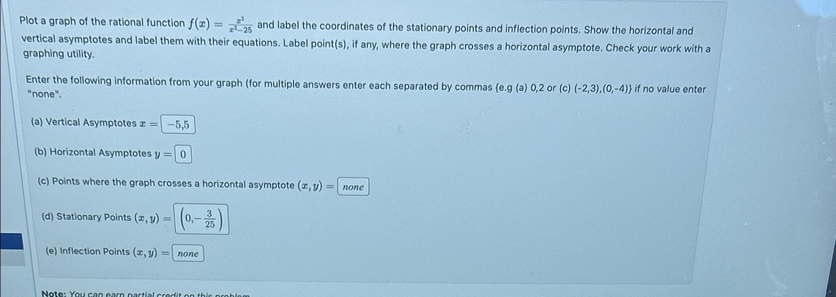 Solved Plot a graph of the rational function f(x)=x2x2-25 | Chegg.com