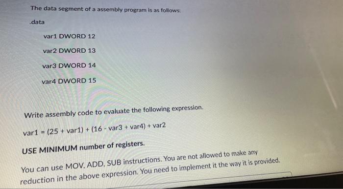 Solved var1 DWORD 12 var2 DWORD 13 var3 DWORD 14 var4 DWORD | Chegg.com