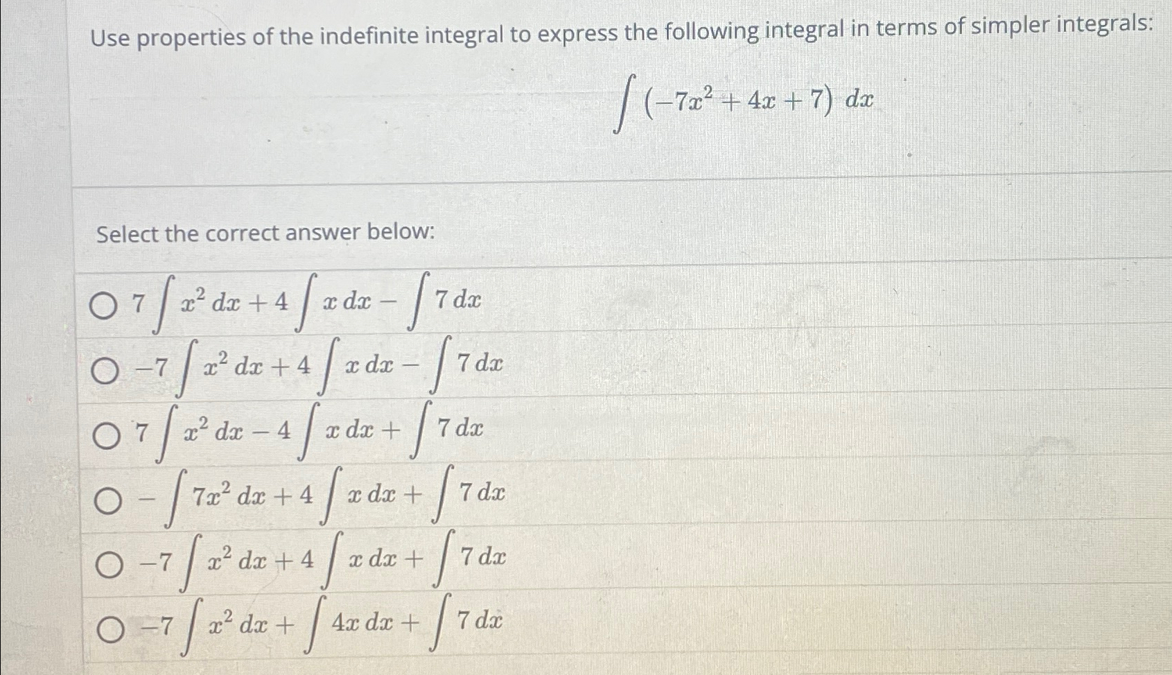 Solved Use properties of the indefinite integral to express | Chegg.com