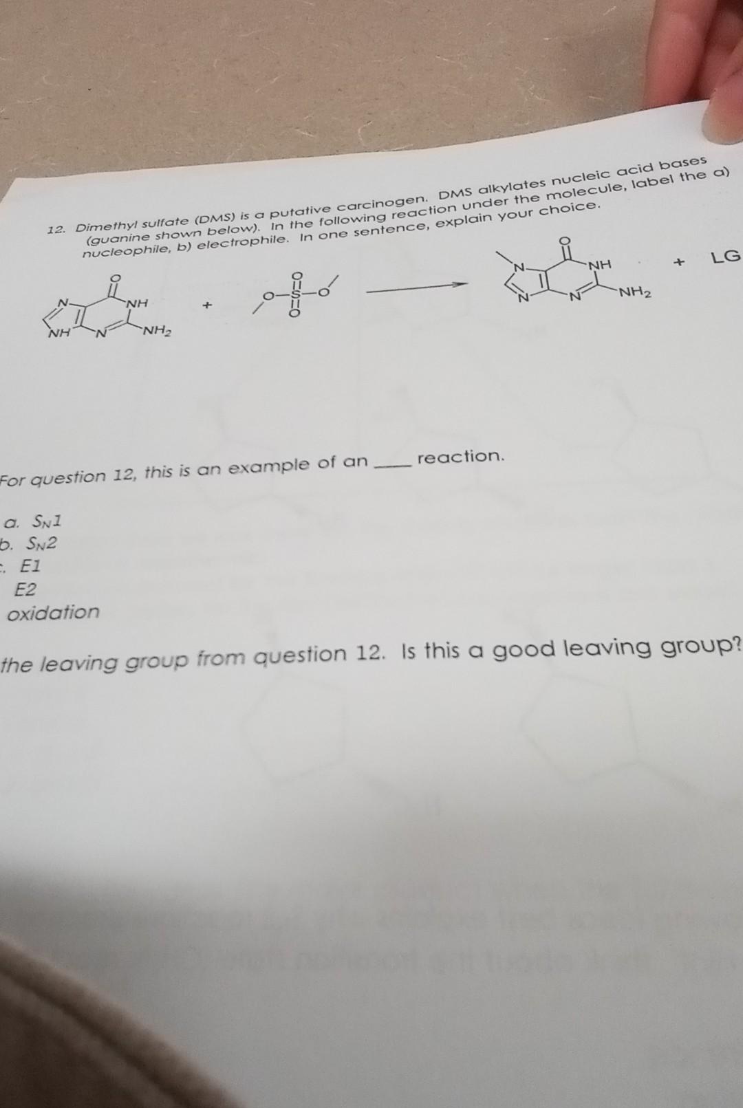 Solved 12. Dimethyl sulfate (DMS) is a putative carcinogen. | Chegg.com
