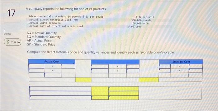 Solved AQ= Actual Quantity SQ=Standard Quantity AP= Actual | Chegg.com